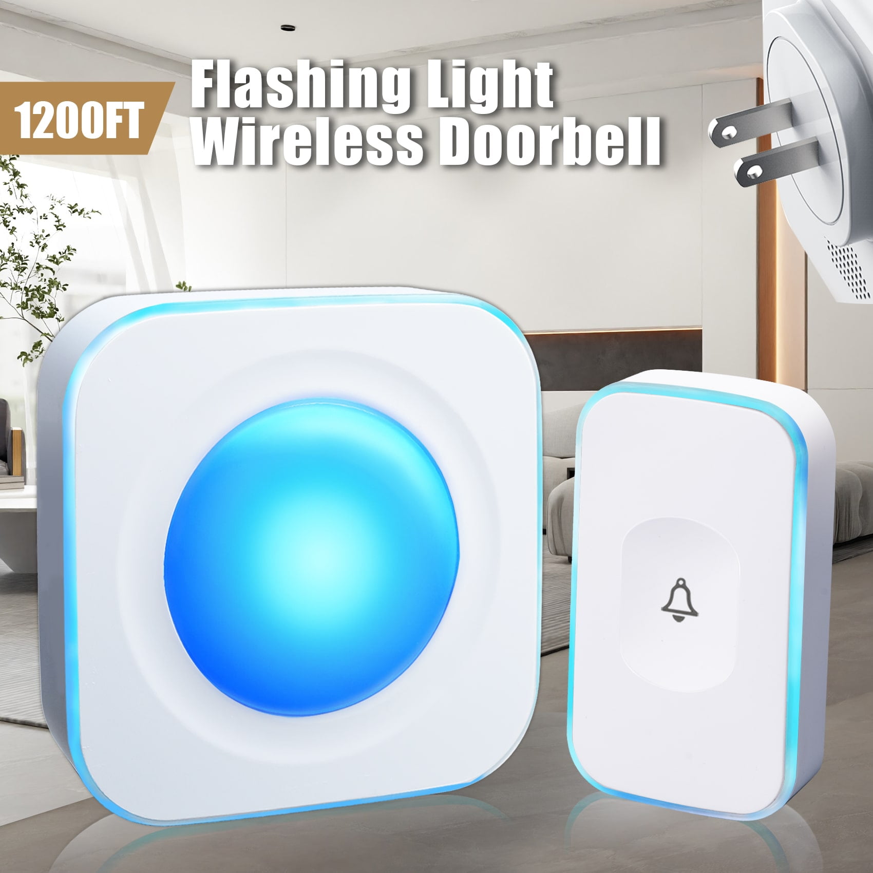 Wireless Doorbell Chime Waterproof 1200ft Flashing Door Bell with Light ...