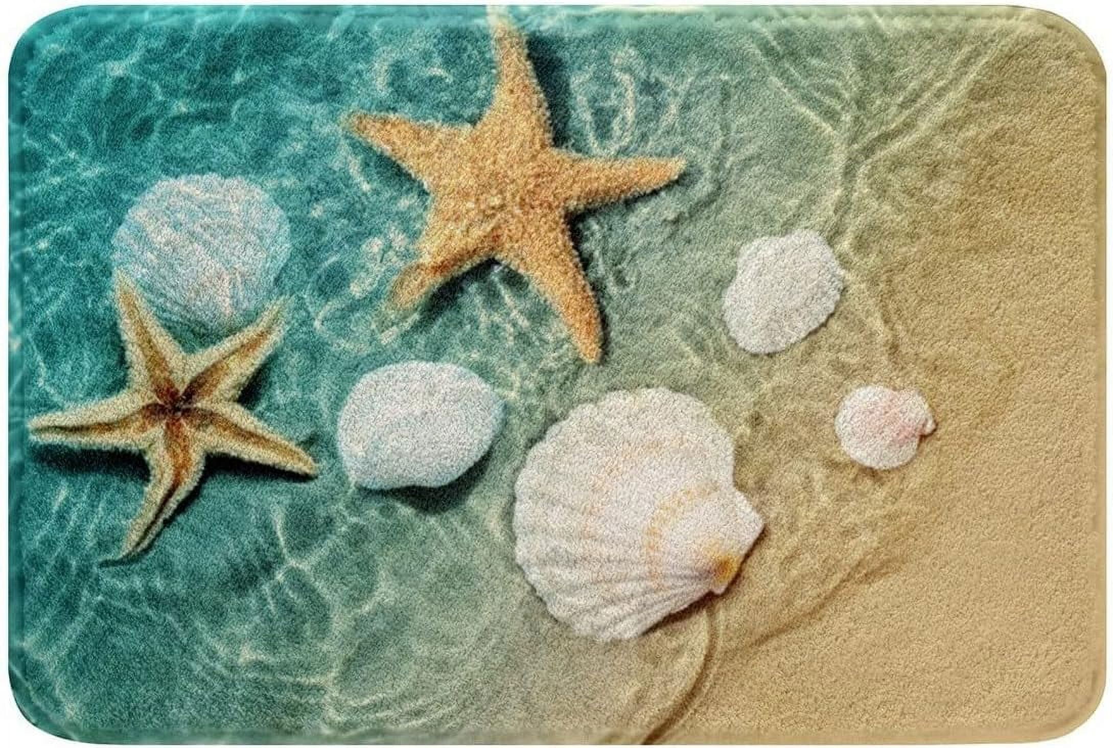 Doormat 16x24 Inch Coastal Beach Ocean Bathroom Rugs Starfish Seashell ...
