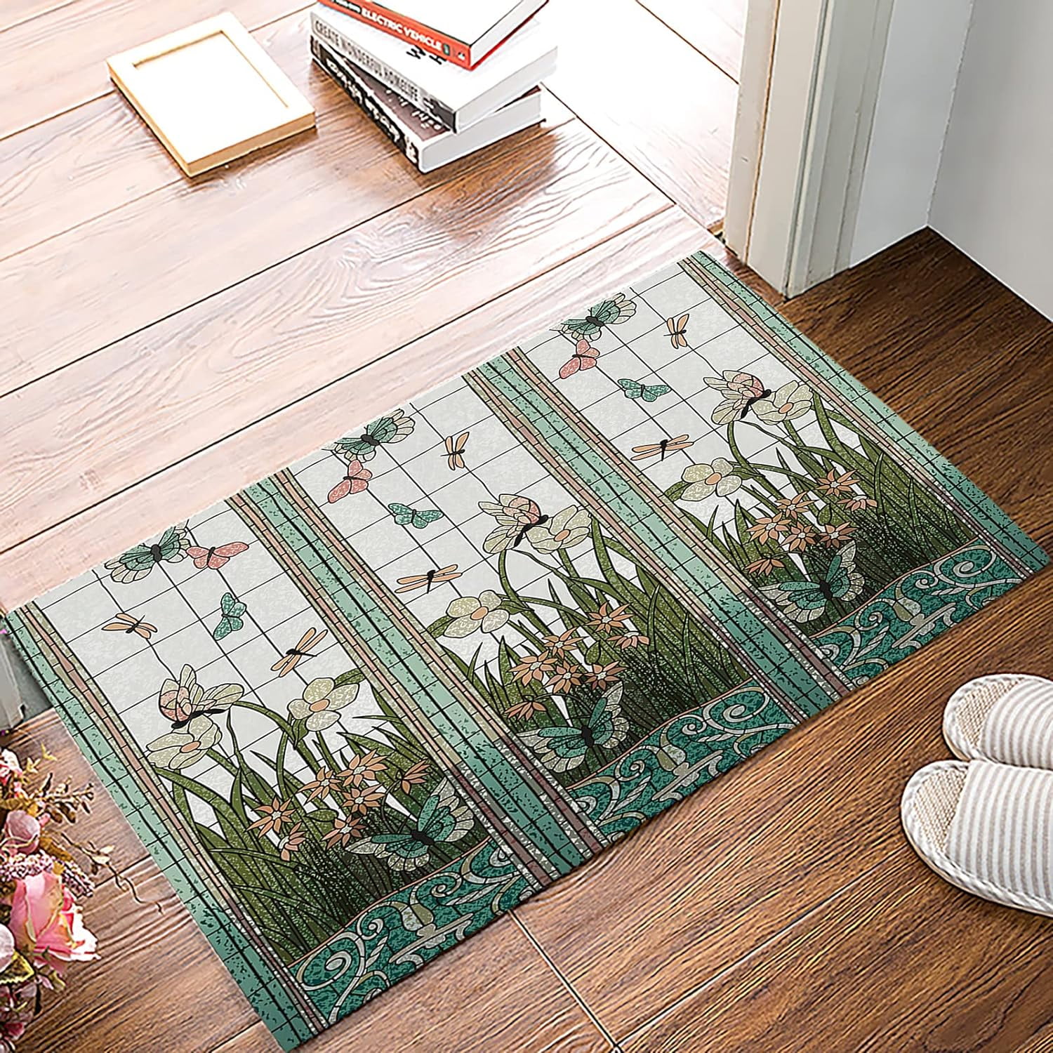 Doormat 16x24 Inch Door Mat Indoor Entrance Stained Glass Butterfly ...