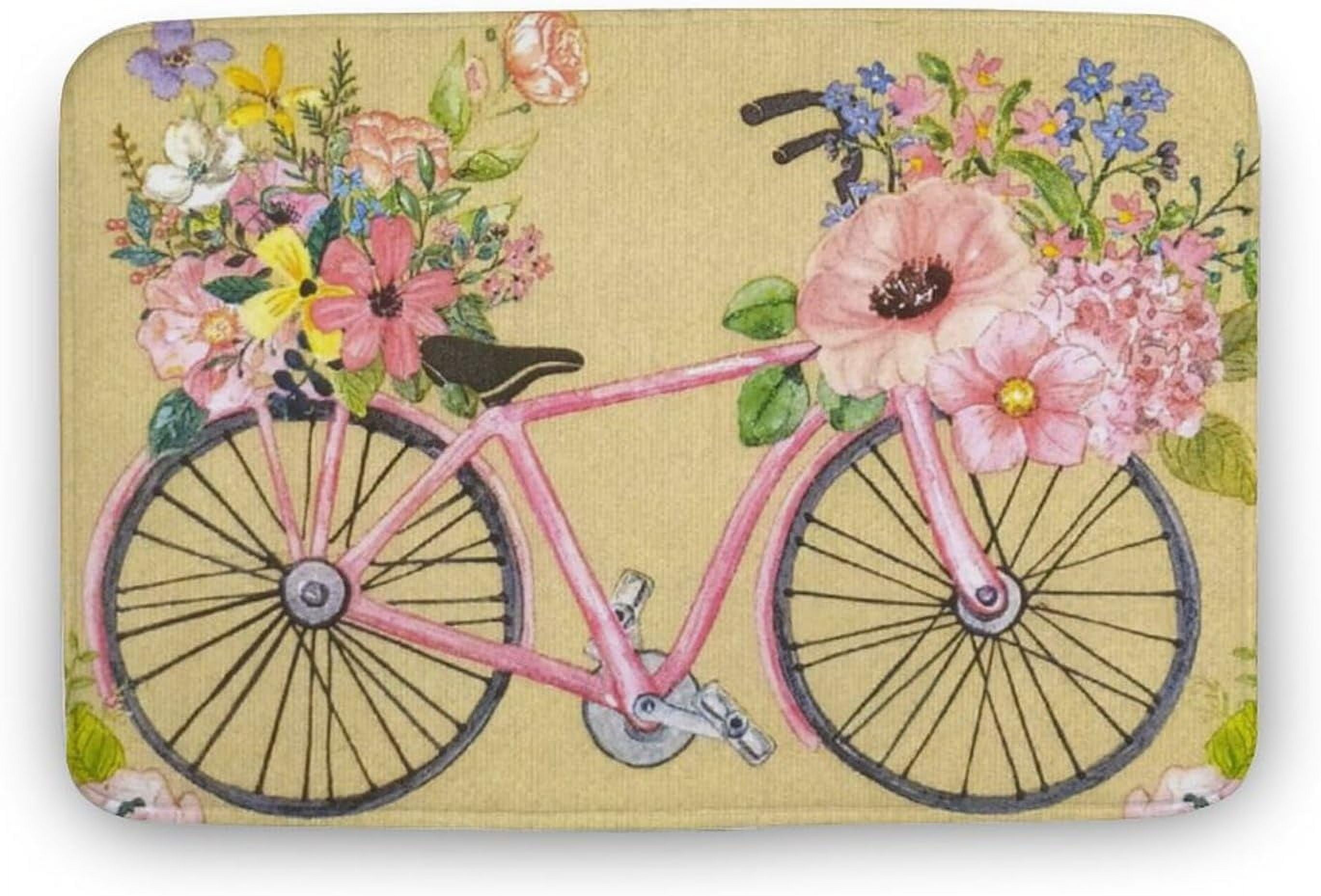 Doormat 16x24 Inch Flower Basket Bicycle Bike Pink Butterflies Home ...
