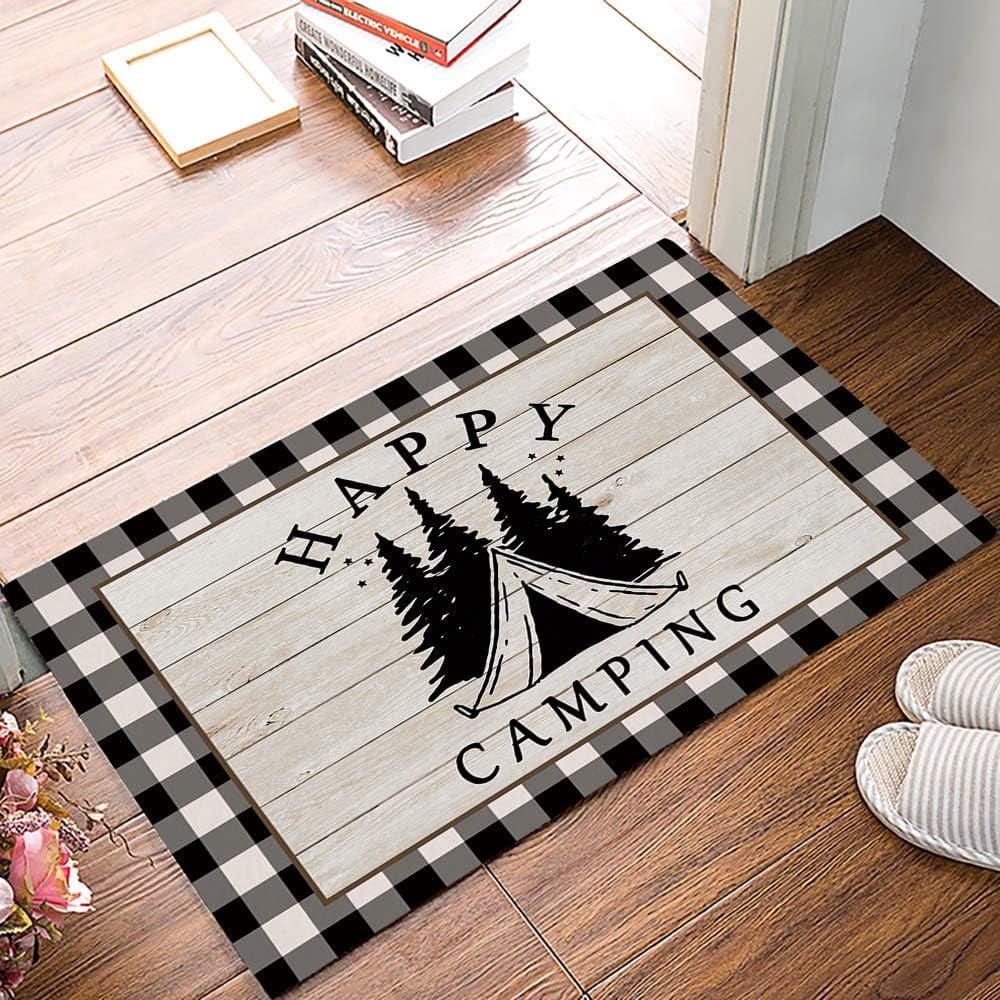 Doormat 16x24 Inch Funny Doormat Welcome Mat Camping Tent Vintage Wood ...