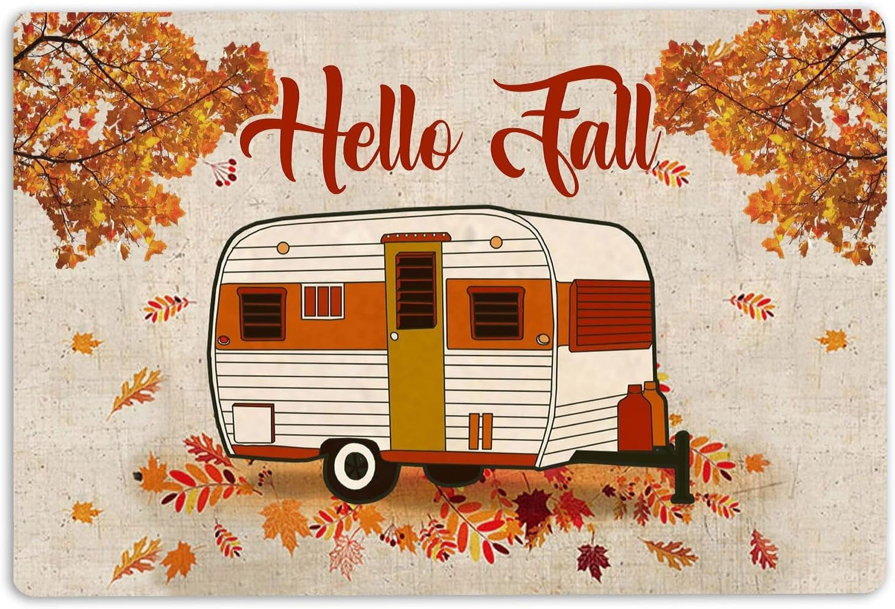 Doormat 17x30 Inch Camping Door Mat Hello Fall Campsite Camping Vintage ...