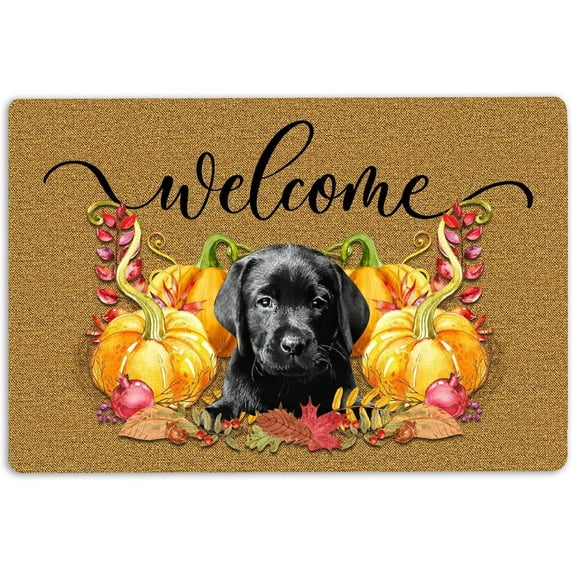 Doormat 17x30 Inch Door Mat Pumpkin Spice Black Labrador Dog Welcome ...