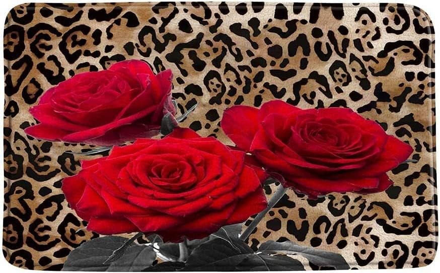Doormat 17x30 Inch Floor Rugs Leopard Print Bath Mat Retro Red Rose ...