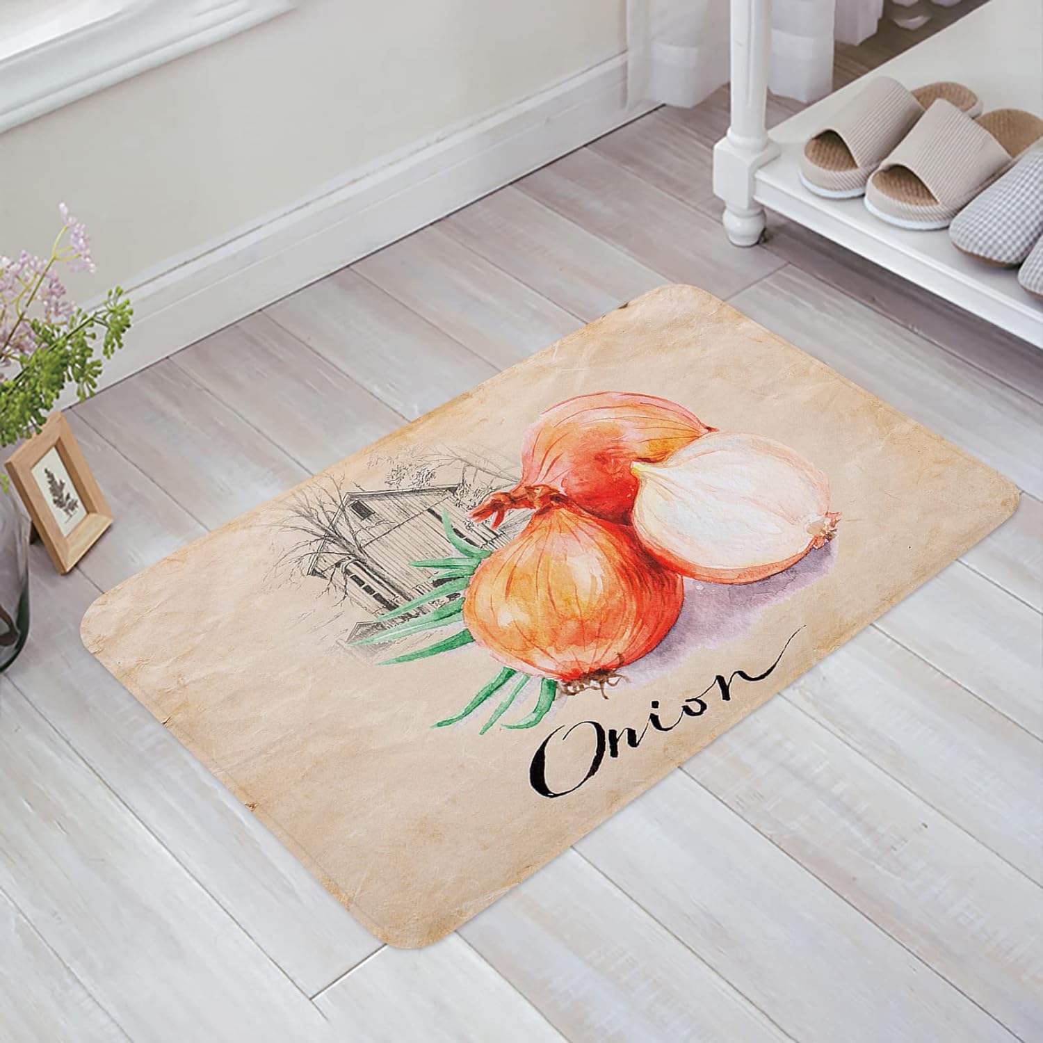 Doormat 17x30 Inch Watercolor Onion Indoor Doormat Low Pile Welcome Mat Farm Vegetables Retro ...