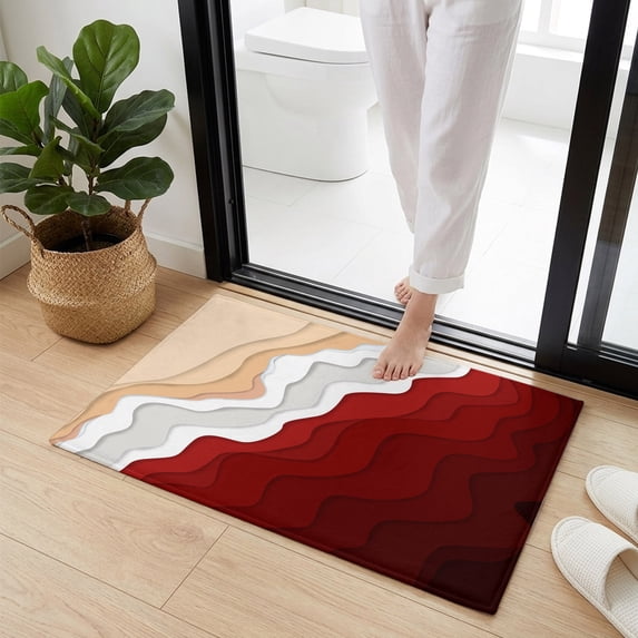 Doormat Bathroom Rugs 16x24in, Coastal Gradient Red Gray Waves Non Slip ...