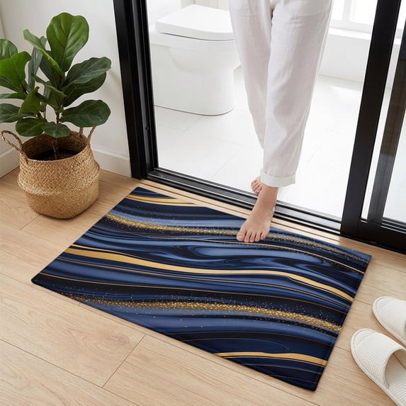 Doormat Bathroom Rugs 16x24in, Dark Blue Marble Gold Stripe Non Slip ...