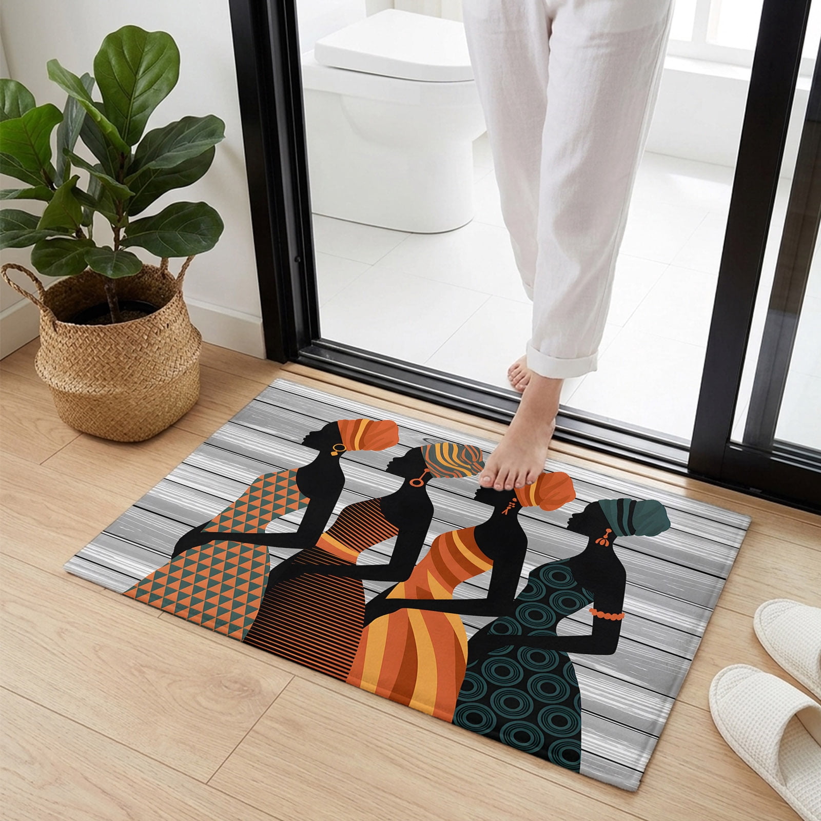 Doormat Bathroom Rugs 16x24in, Ethnic Tribal Black African Women Non ...