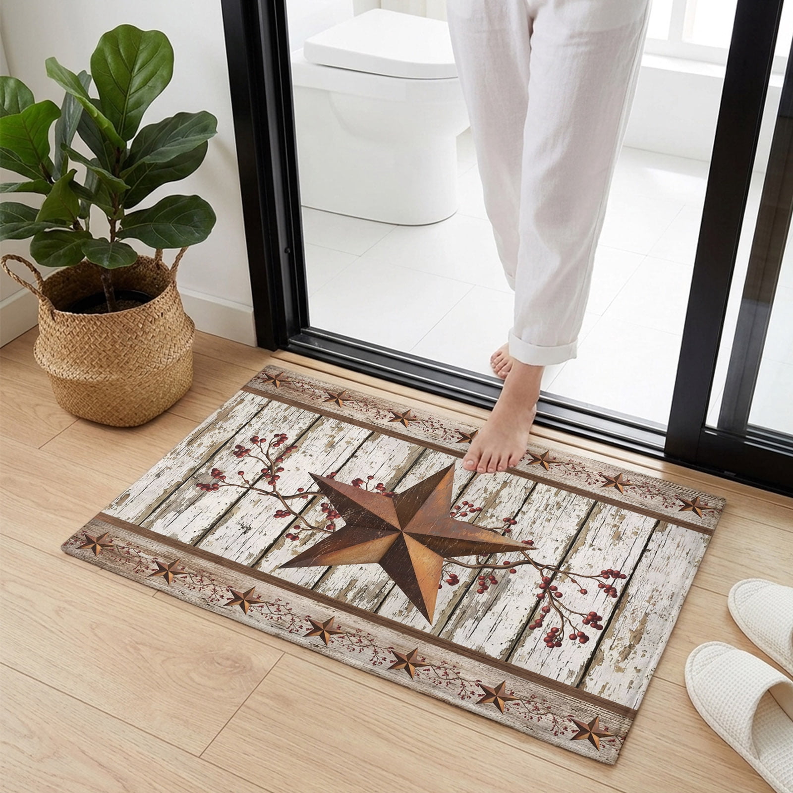 Doormat Bathroom Rugs 16x24in, Farmhouses Brown Country Stars Non Slip ...