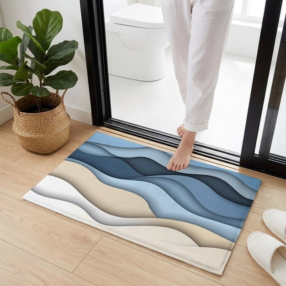 Doormat Bathroom Rugs 16x24in, Modern Blue Khaki Stripe Ombre Non Slip ...