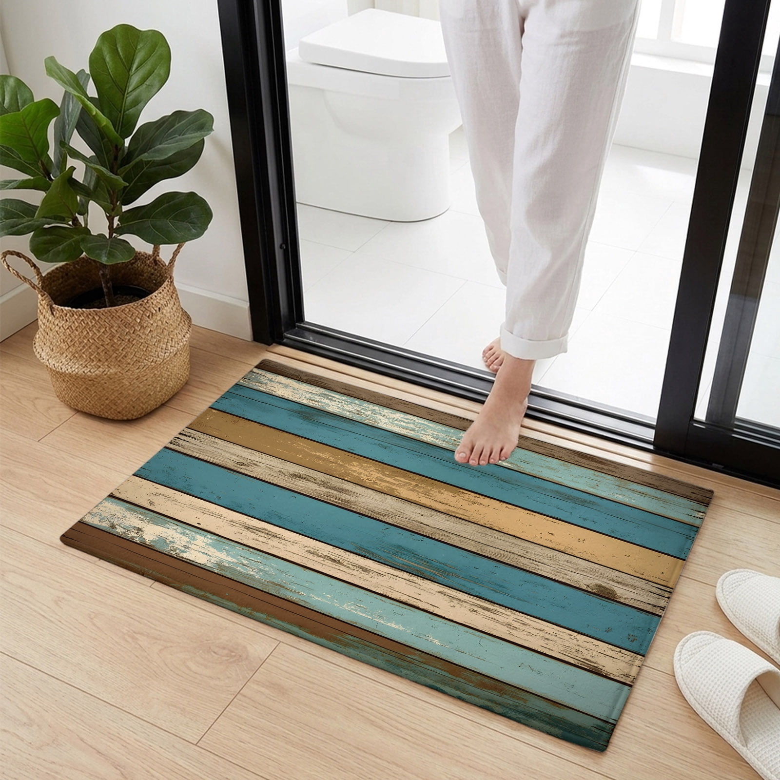 Doormat Bathroom Rugs 16x24in, Retro American Pastoral Colorful Wood ...