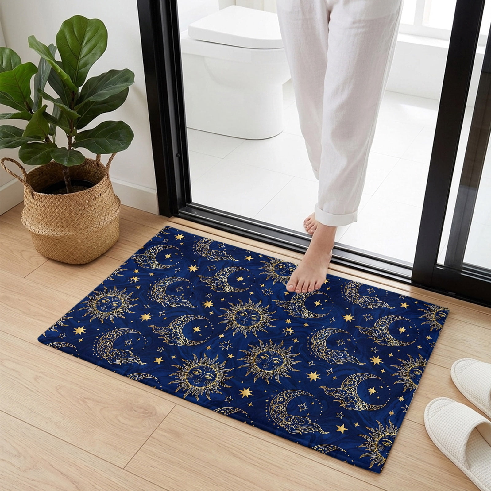Doormat Bathroom Rugs 16x24in, Retro Boho Star and Moon Non Slip Door ...