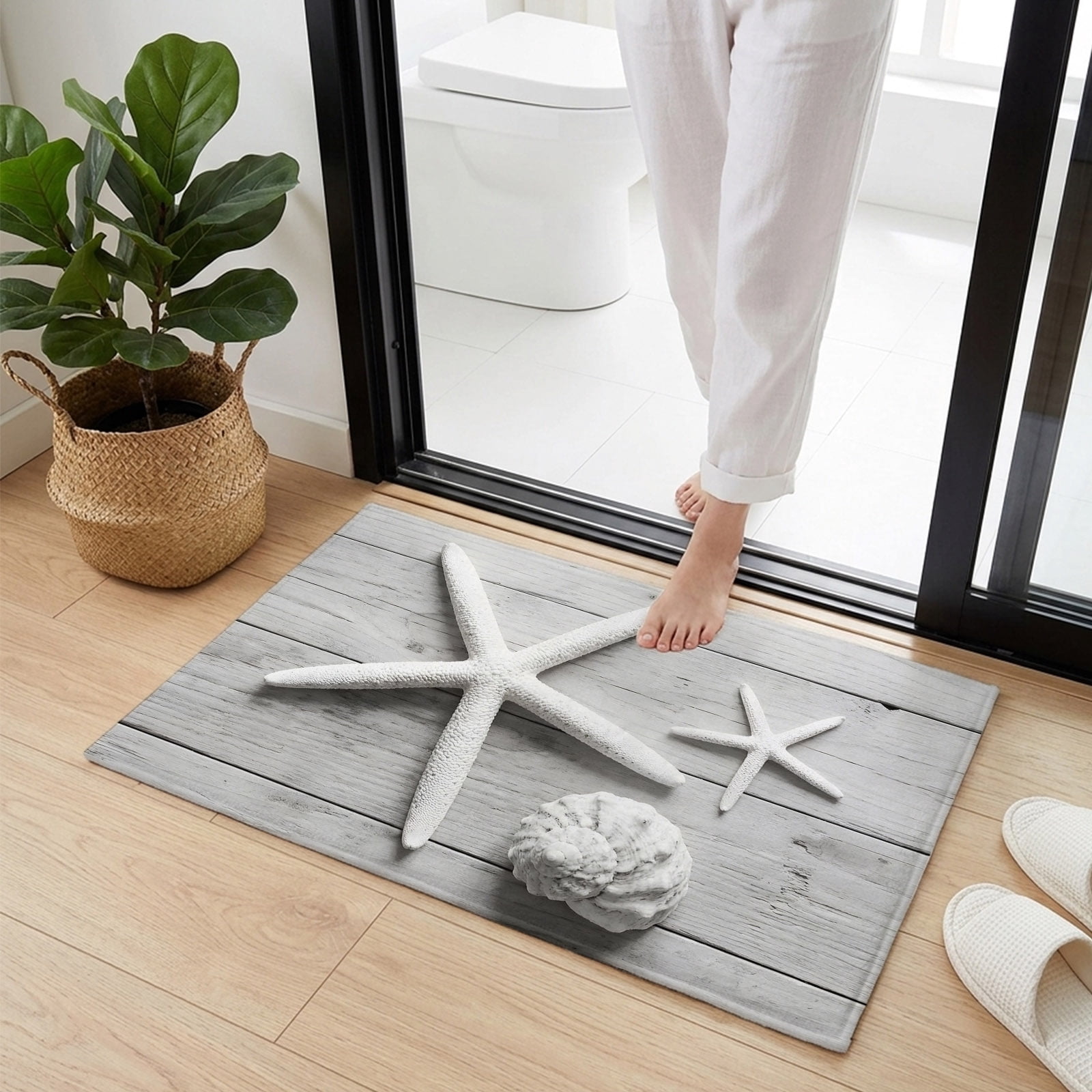 Doormat Bathroom Rugs 16x24in, Retro Minimalist Starfish Sea Shell Non ...