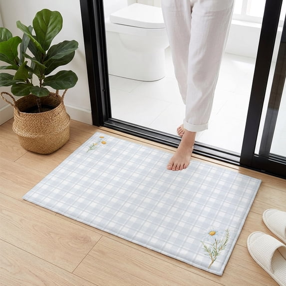 Doormat Bathroom Rugs 16x24in, Spring Daisy Flower Buffalo Plaid Non ...