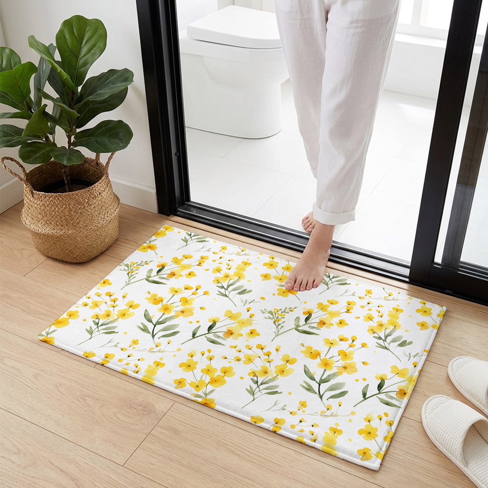 Doormat Bathroom Rugs 16x24in, Spring Floral Yellow Wildflowers Non ...