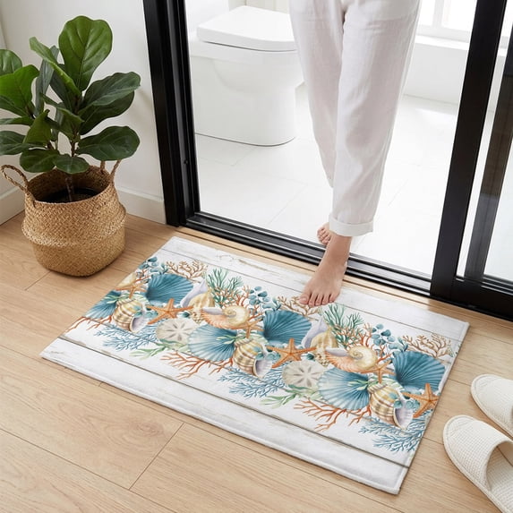 Doormat Bathroom Rugs 16x24in, Summer Sea Star Shell Coral Non Slip ...