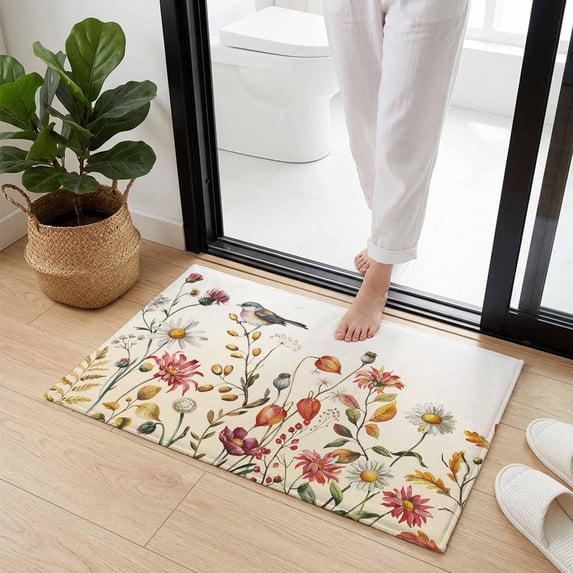Doormat Bathroom Rugs 16x24in, Thanksgiving Fall Leaf Daisy Flower Bird ...