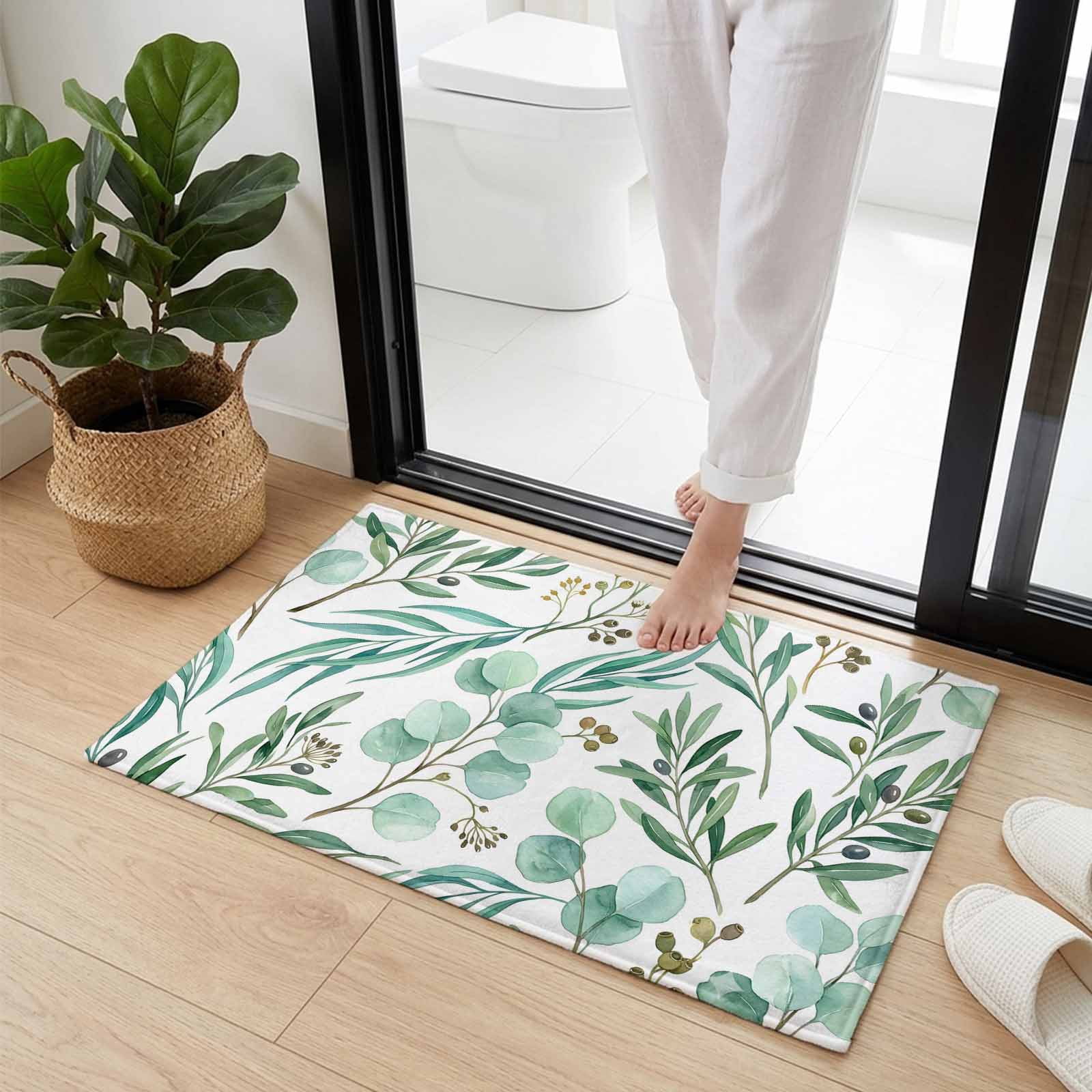 Doormat Bathroom Rugs 16x24in, Watercolor Eucalyptus Leaves Non Slip ...