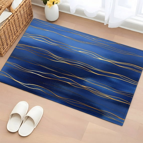 Doormat Bathroom Rugs 18x30in, Abstract Deep Blue Sea Golden Line Non ...