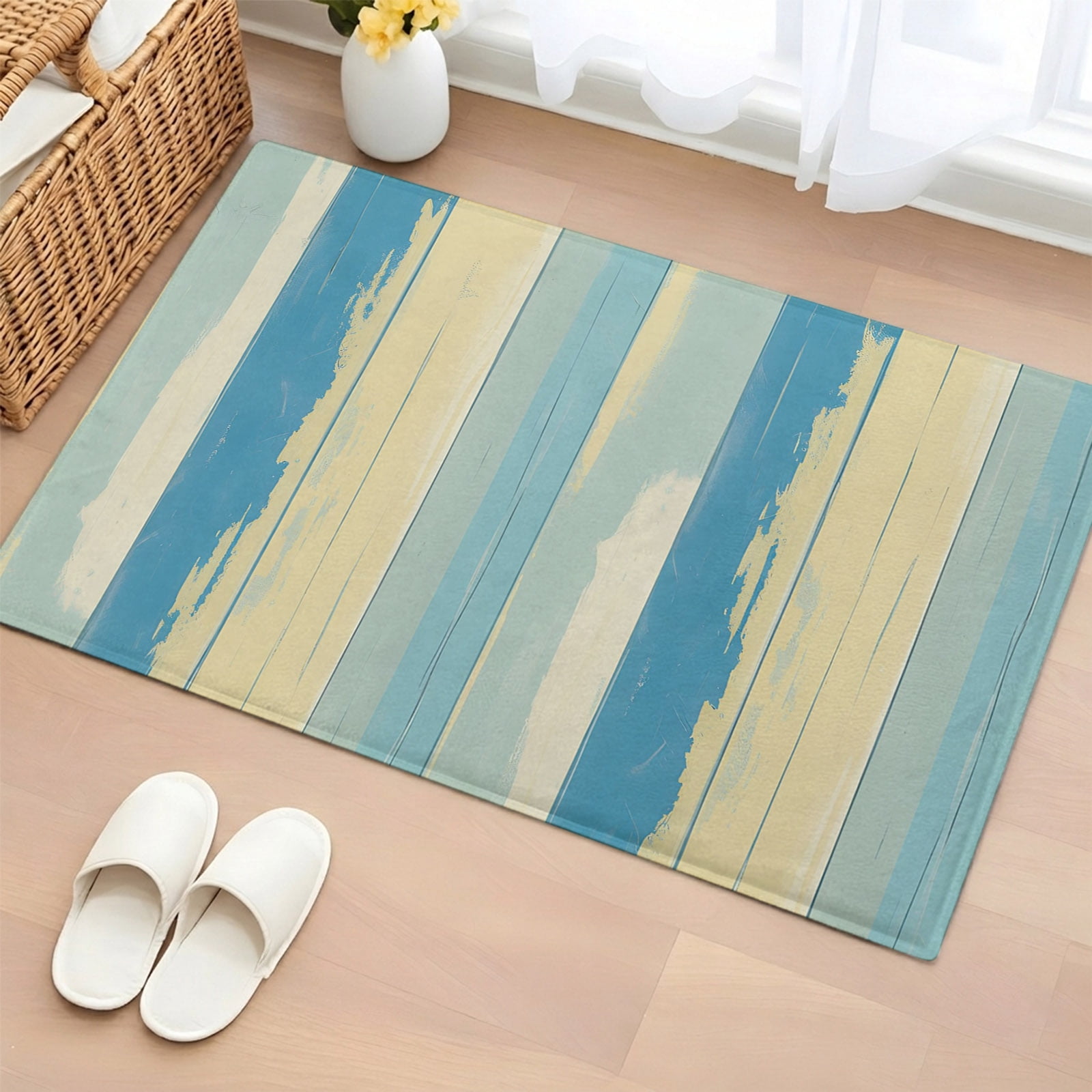 Doormat Bathroom Rugs 18x30in, Farm Wood Board Blue Gradient Non Slip ...