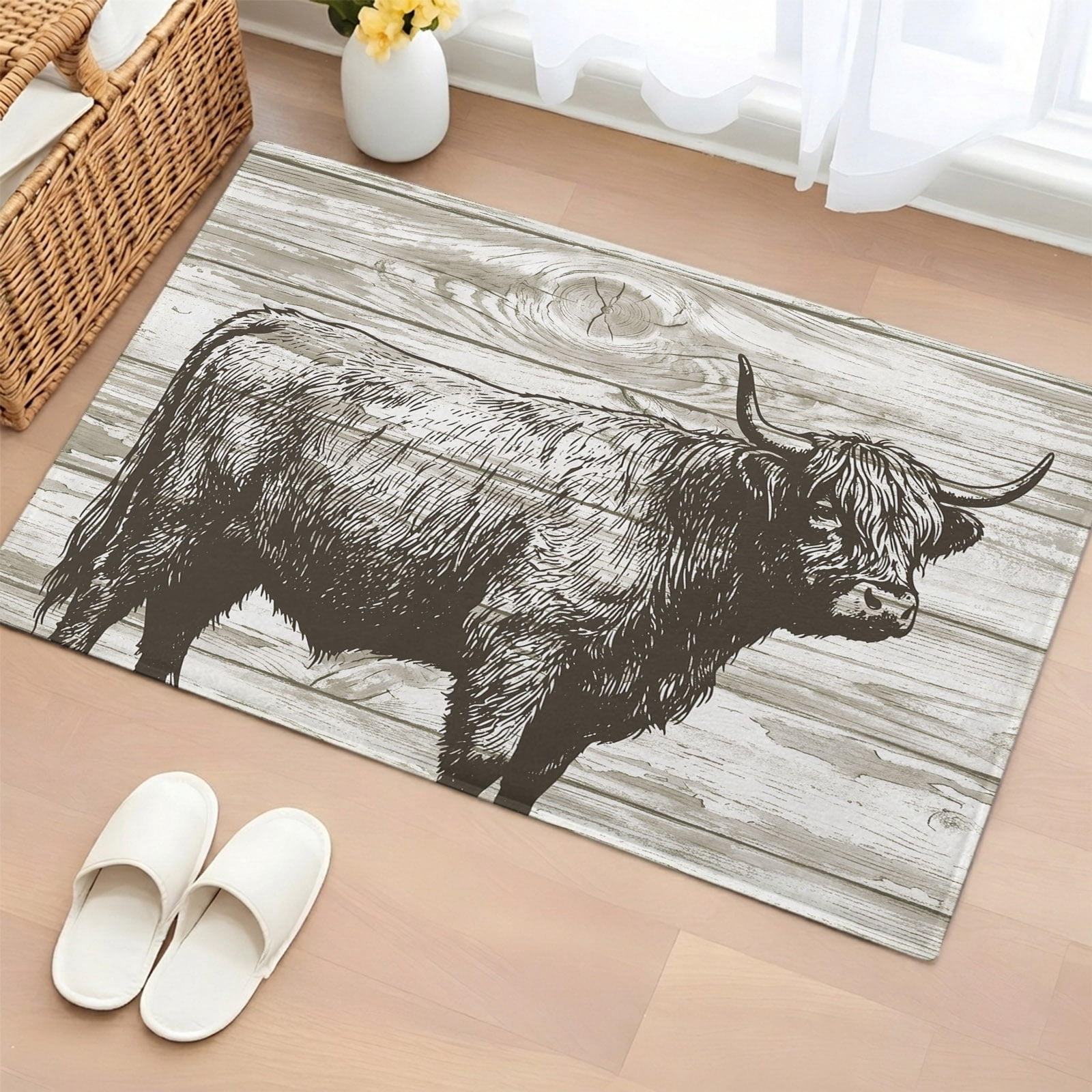 Doormat Bathroom Rugs 18x30in, Retro Countryside Yaks Art Non Slip Door ...