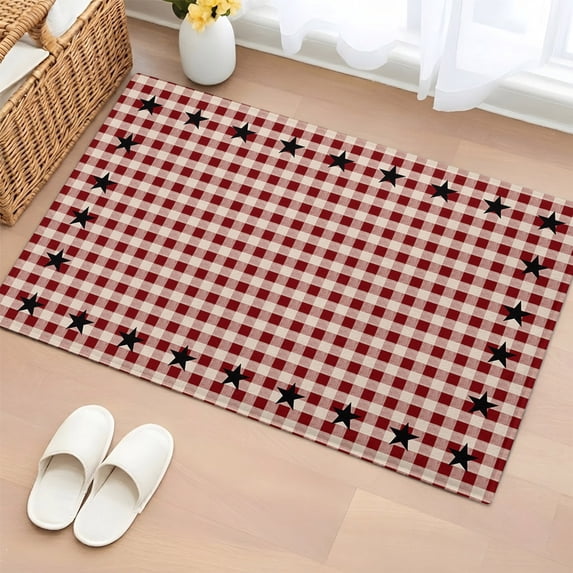 Doormat Bathroom Rugs 18x30in, Rustic Red Buffalo Plaid Non Slip Door ...