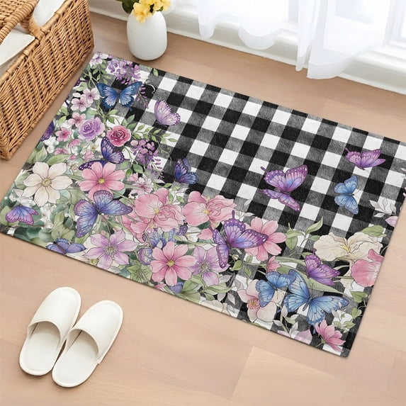 Doormat Bathroom Rugs 18x30in, Spring Flower Butterfly Pastoral Style ...