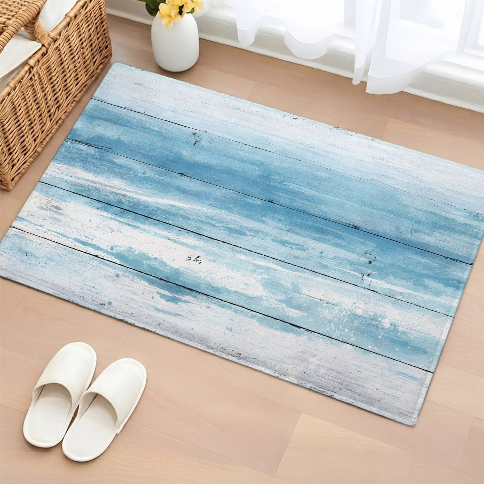 Doormat Bathroom Rugs 18x30in, Summer Blue Ocean Retro Plank Non Slip ...