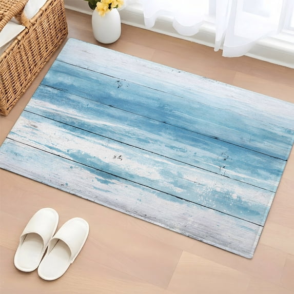 Doormat Bathroom Rugs 18x30in, Summer Blue Ocean Retro Plank Non Slip ...