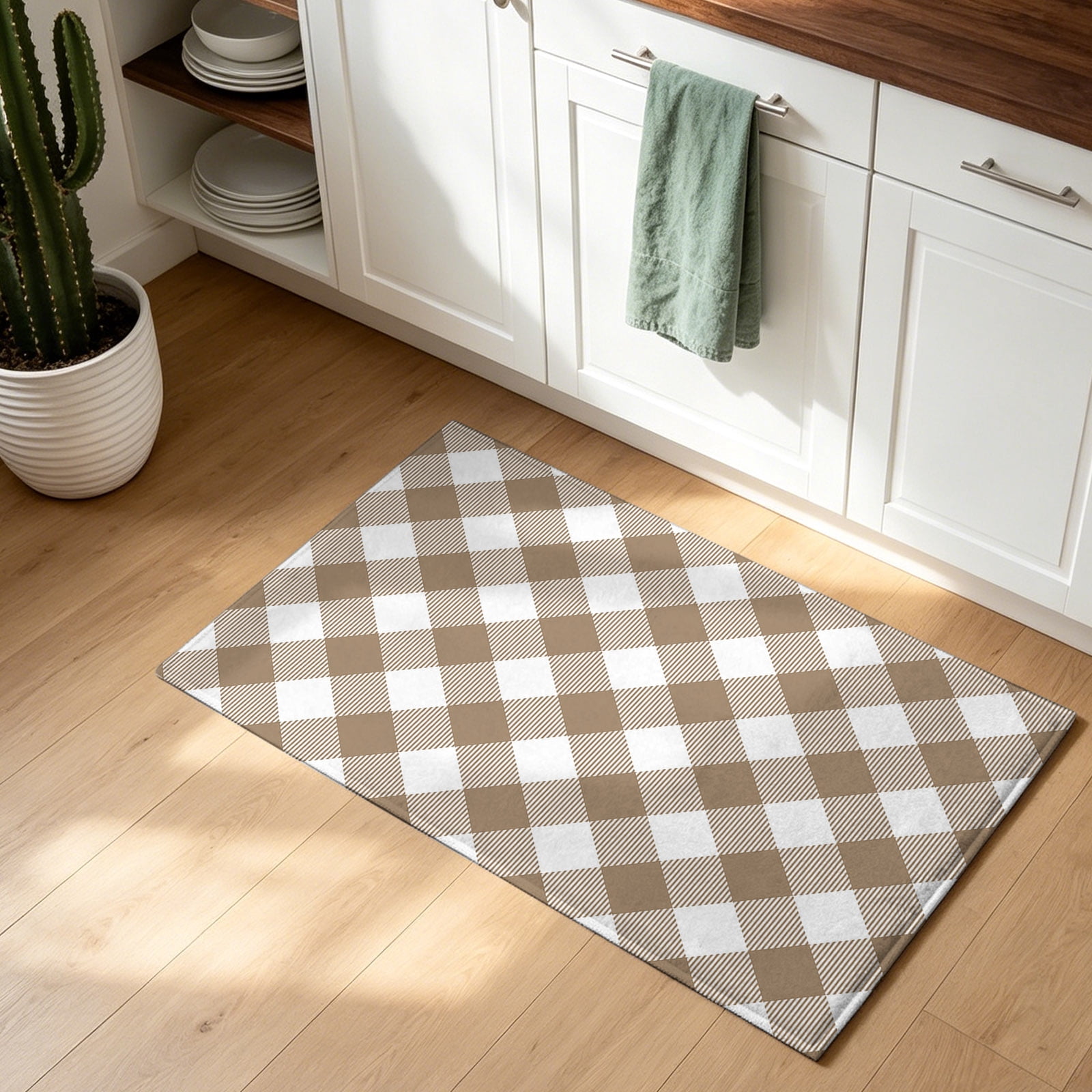 Doormat Bathroom Rugs 20x31.5in, Brown and White Plaid Non Slip Door ...