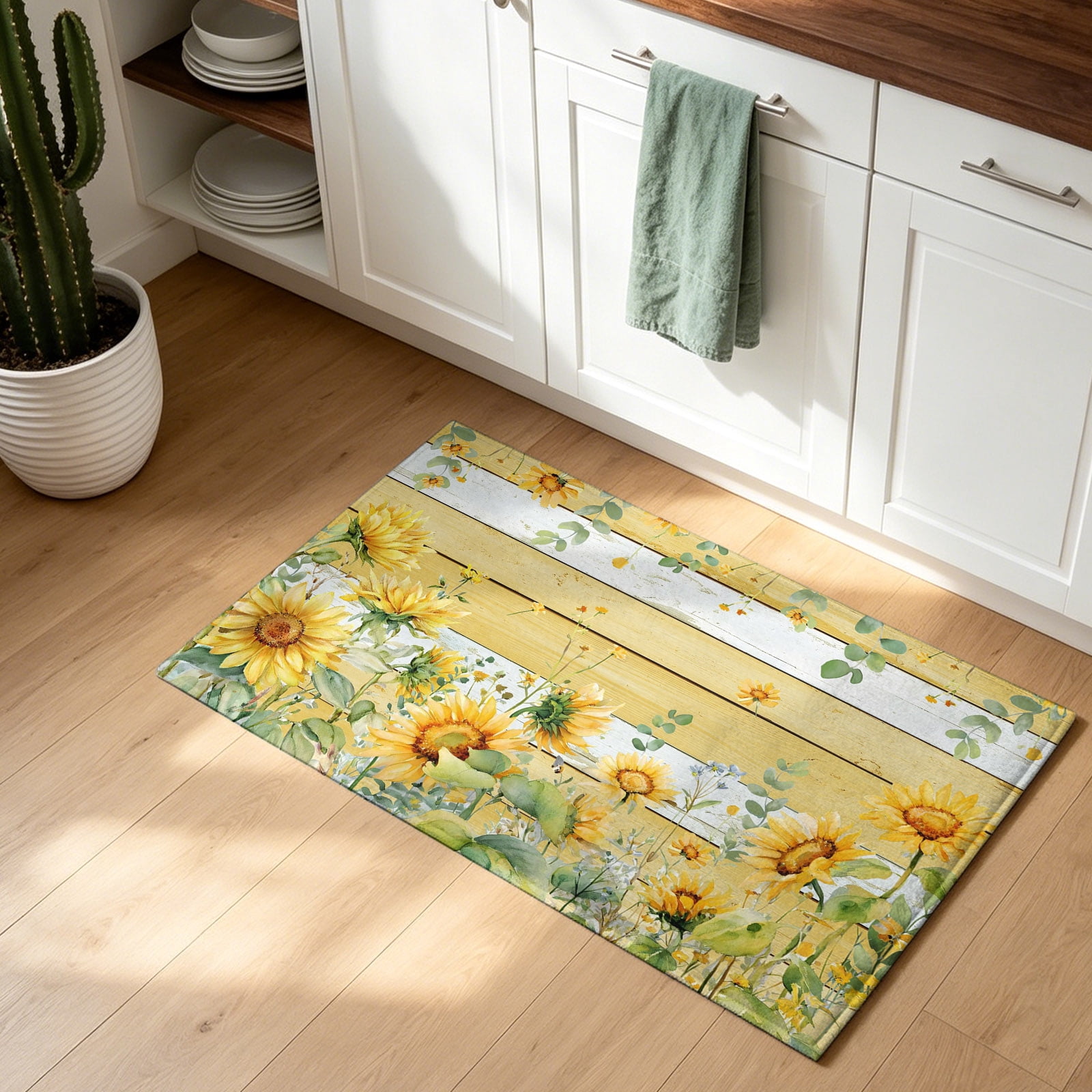 Doormat Bathroom Rugs 20x31.5in, Farmhouse Sunflower Eucalyptus Leaf ...