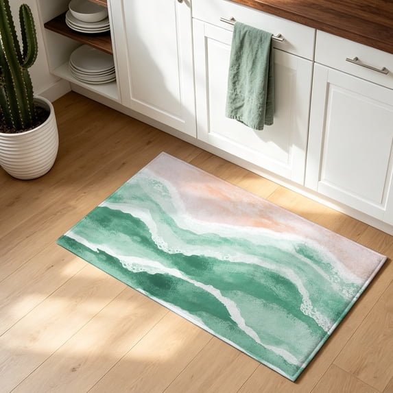 Doormat Bathroom Rugs 20x31.5in, Green Gradient Ripple Ocean Beach Non ...