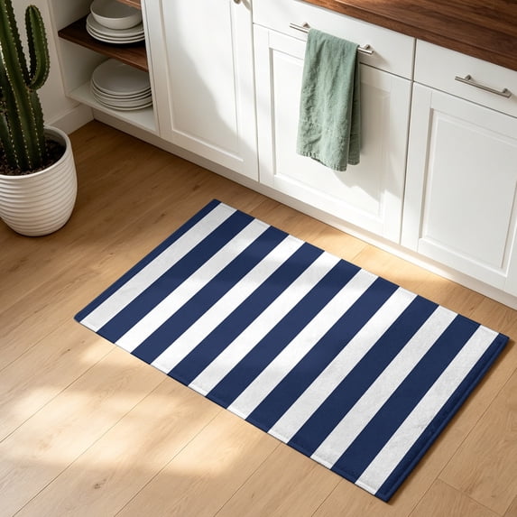 Doormat Bathroom Rugs 20x31.5in, Modern White and Navy Blue Stripe Non ...