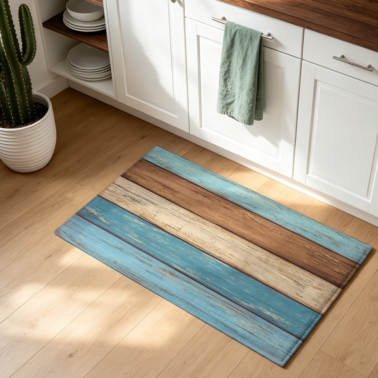 Doormat Bathroom Rugs 20x31.5in, Pale Blue Brown Wood Textures Non Slip ...