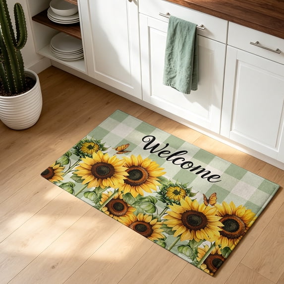 Doormat Bathroom Rugs 20x31.5in, Pastoral Sunflower Butterfly on Linen ...