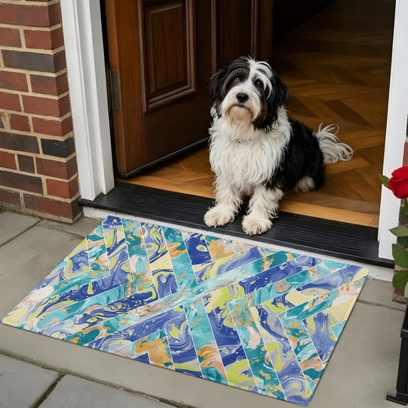 Doormat Bathroom Rugs 24x35in, Abstract Geometric Marble Texture Non ...