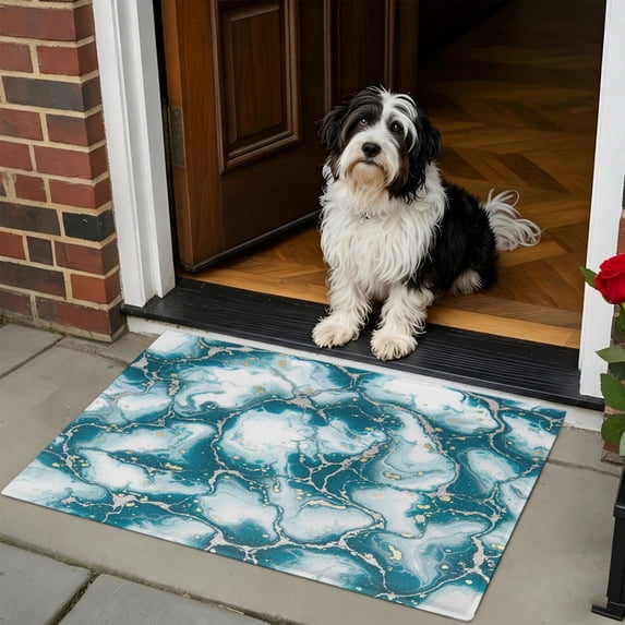 Doormat Bathroom Rugs 24x35in, Cyan Marble Texture Non Slip Door Mat ...