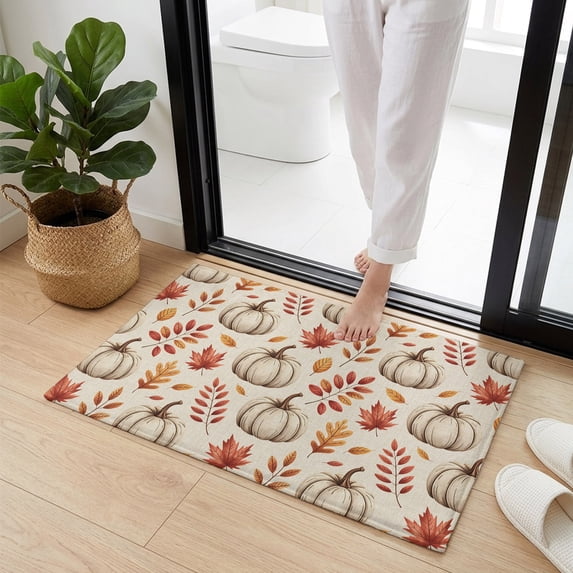 Doormat Bathroom Rugs 24x35in, Fall Maple Leaves Autumn Pumpkin Non ...