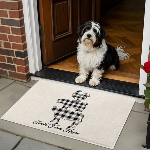 Doormat Bathroom Rugs 24x35in, Farm Black White Plaid Cow Pig Chicken ...
