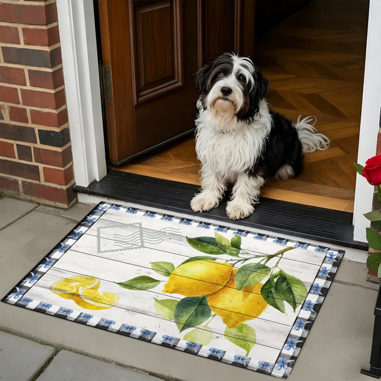 Doormat Bathroom Rugs 24x35in, Farm Watercolor Lemon Fruit Non Slip ...