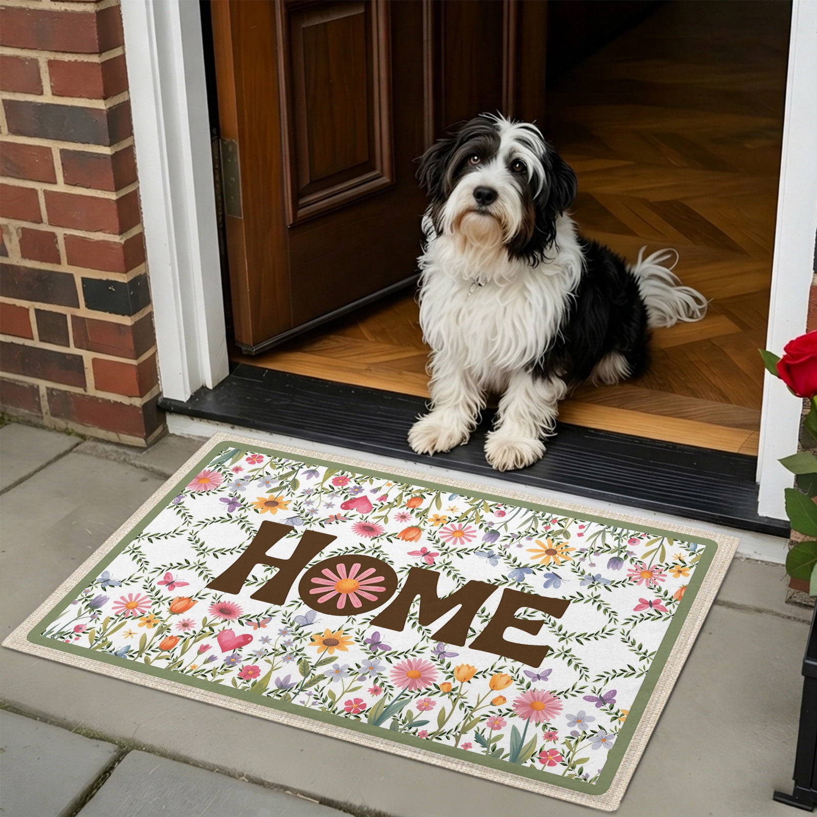 Doormat Bathroom Rugs 24x35in, Home Letter Art Farmhouse Floral Non ...