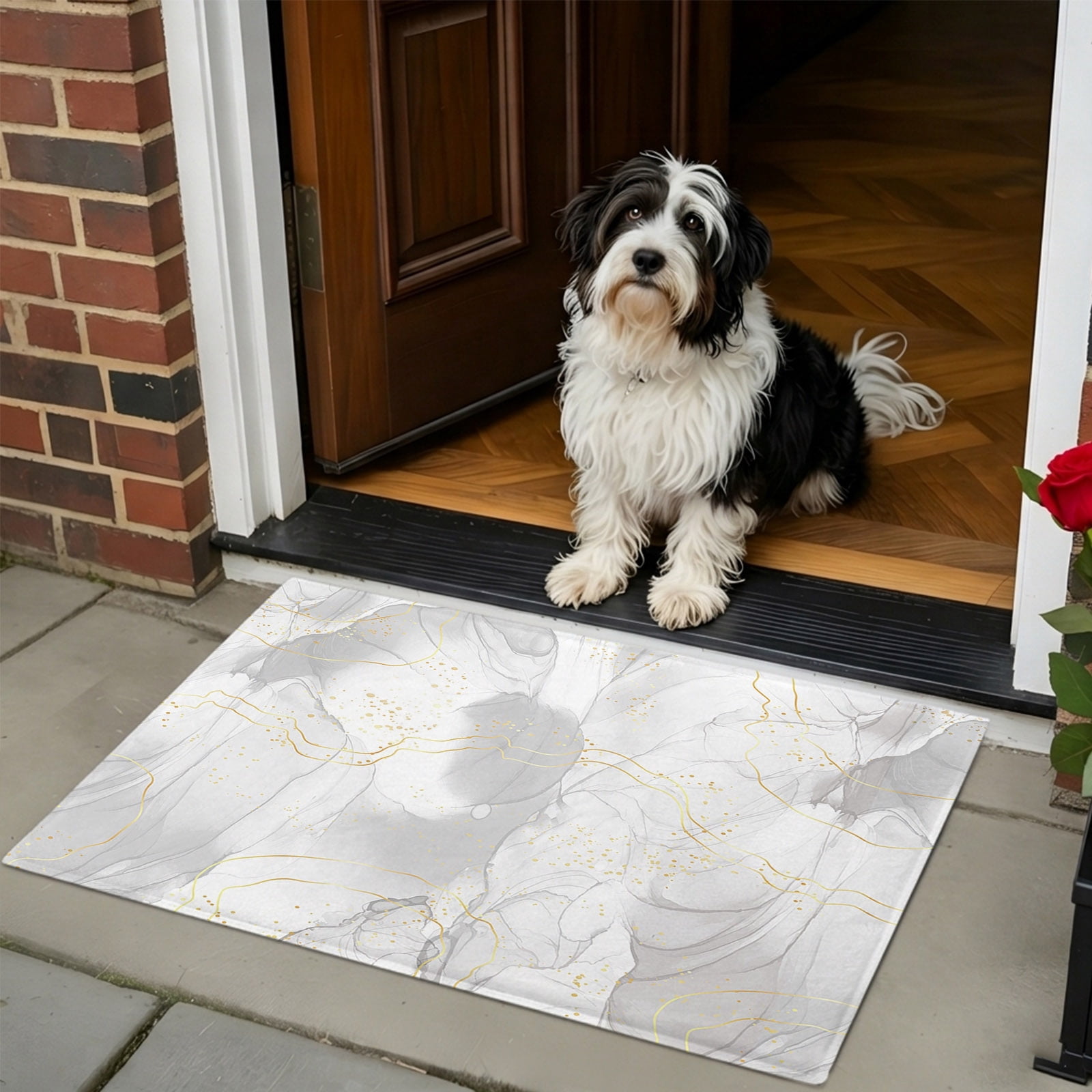 Doormat Bathroom Rugs 24x35in, Natural White Grey Marble Stone Non Slip ...