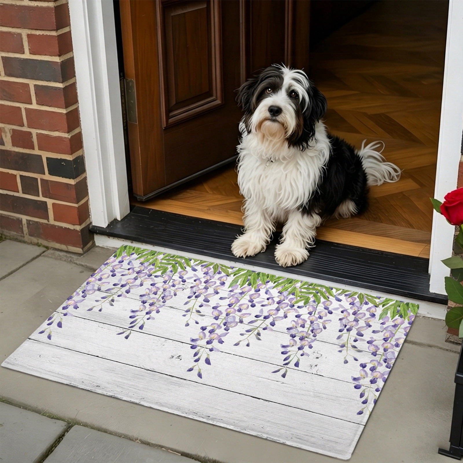 Doormat Bathroom Rugs 24x35in, Spring Wisteria Floral White Plank Non ...