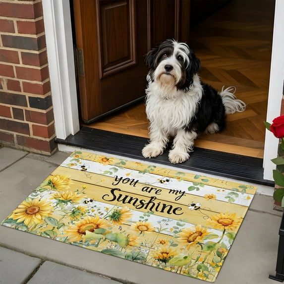 Doormat Bathroom Rugs 24x35in, Summer Sunflower Leaf Bee Non Slip Door ...