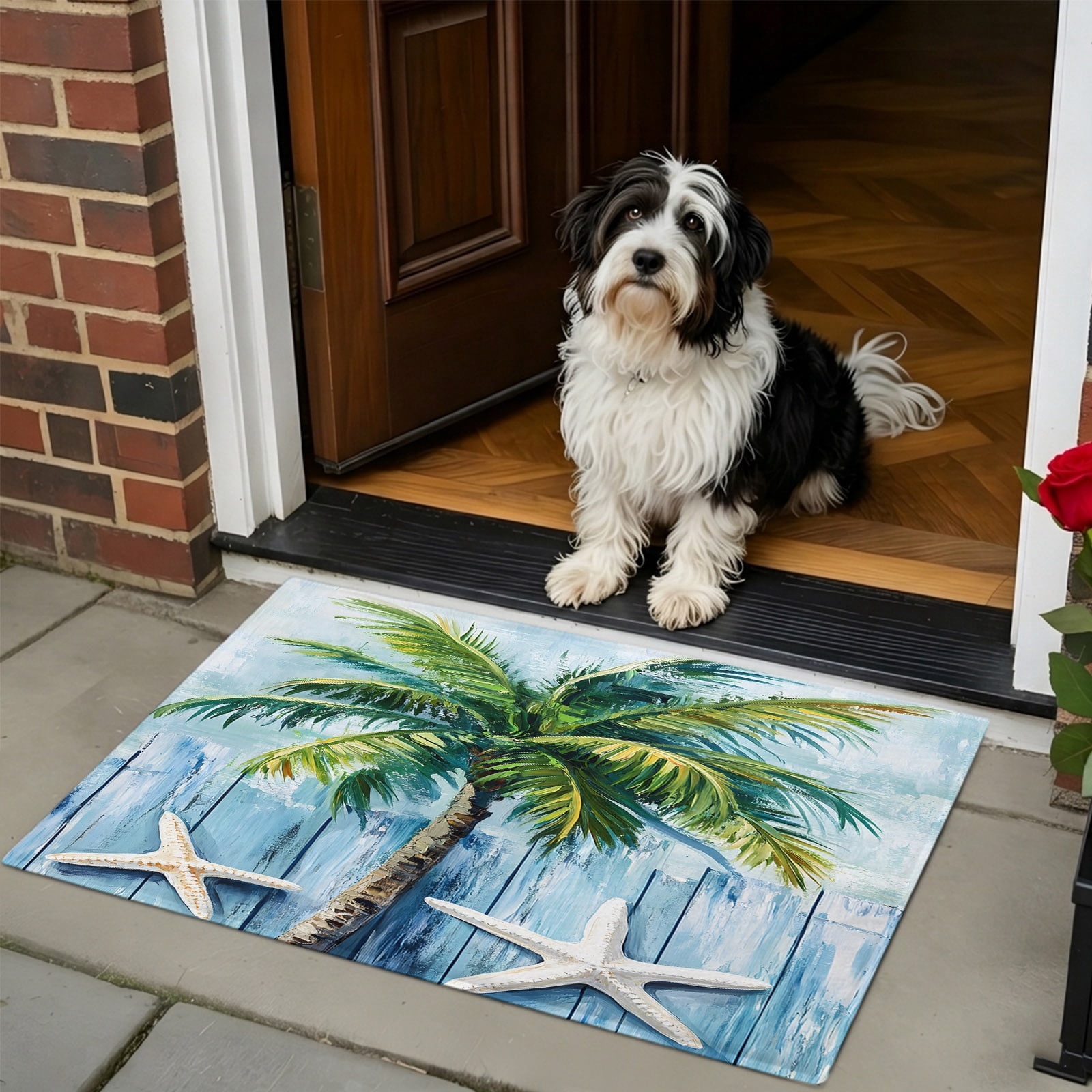 Doormat Bathroom Rugs 24x35in, Watercolor Ocean Coconut Tree Non Slip ...