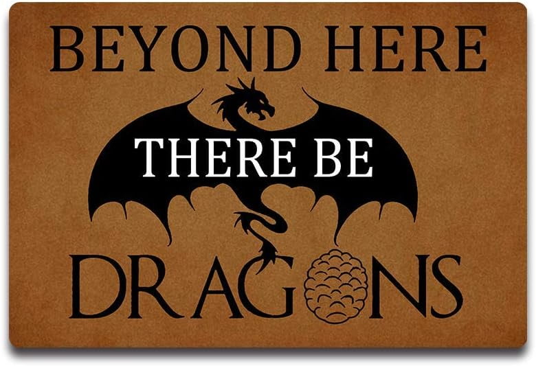 Doormat Beyond Here There Be Dragons Door Mats Funny Farmhouse Mat ...