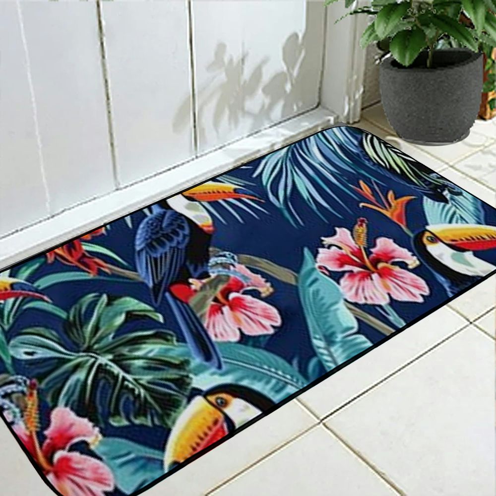 Doormat Birds Tropical Flowers Palm Front Door Mat Entrance Door Rugs ...