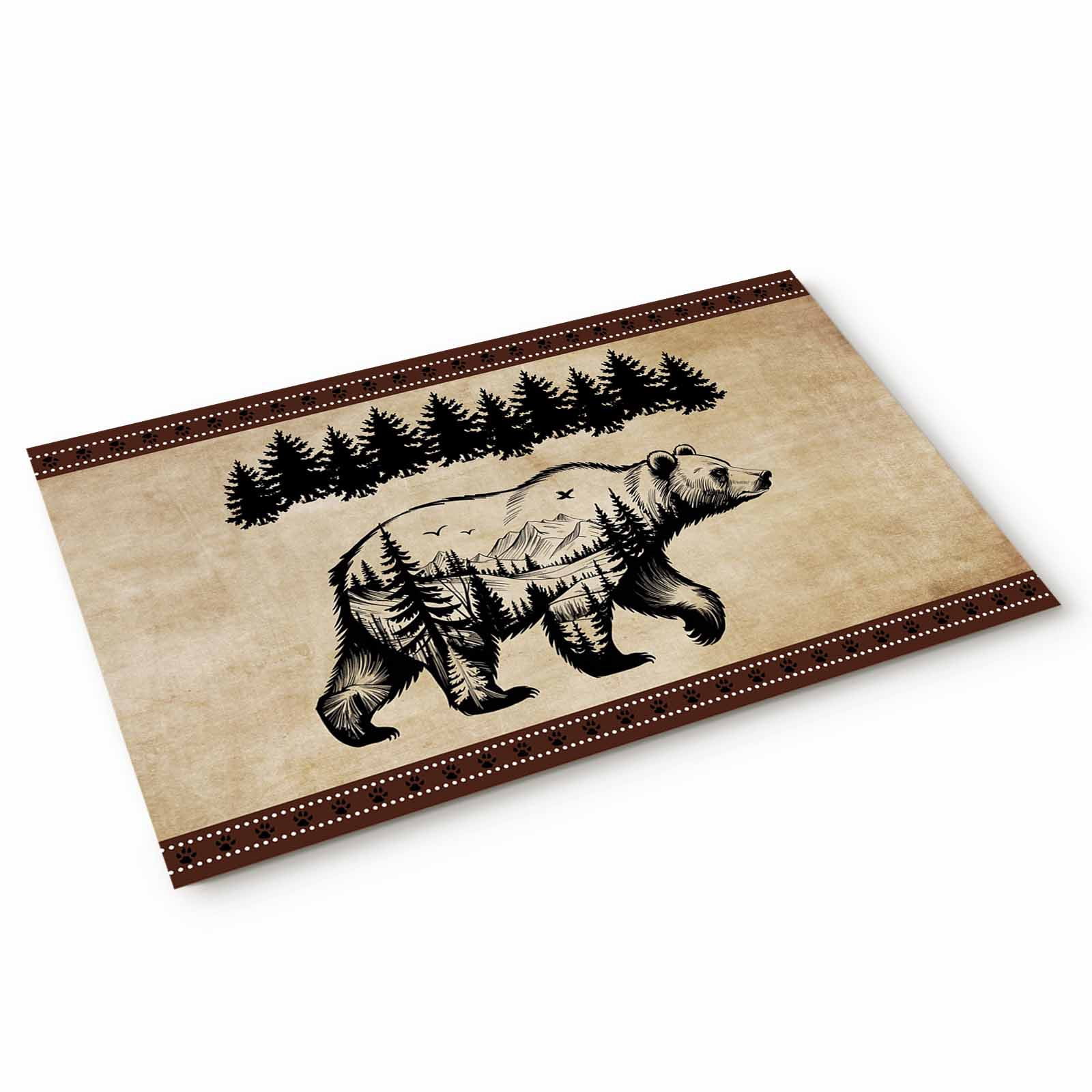 Doormat Black Bear Pine Tree Silhouettes Doormats Entrance Door Rug ...