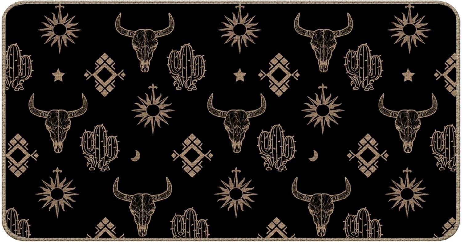 Doormat - Boho Western Door Mat - Southwestern Cow Skull Cactus Desert ...