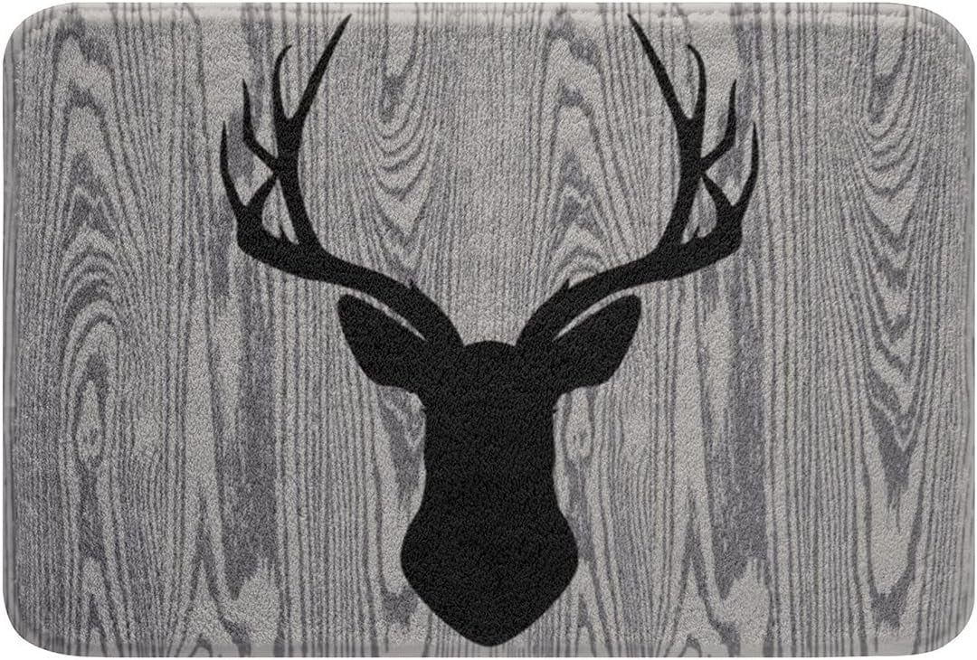 Doormat Deer Silhouette Bathroom Rug Mat,16"x24" Grey Wood Pattern ...
